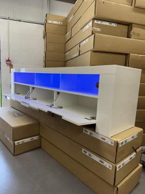 Furneo 200cm White Long TV Stand Unit Cabinet Matt & High Gloss White ...