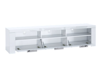 Furneo 200cm White Long TV Stand Unit Cabinet Matt & High Gloss White ...