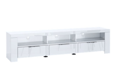 Furneo 200cm White Long TV Stand Unit Cabinet Matt & High Gloss White ...
