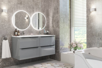 FURNEO BATHROOM VANITY UNIT FLOATING STORAGE BASIN GLOSS GREY 4-DRAWER ...