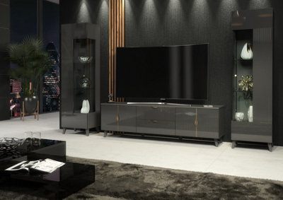Furneo Grey Living Room Set TV Stand Display Cabinets Azzurro10/12G ...