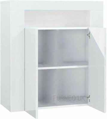 Furneo High Gloss & Matt White 2-door Sideboard Cabinet Cupboard Unit ...