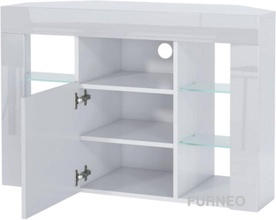 Furneo High Gloss & Matt White Living Room Set Corner TV Stand Display ...