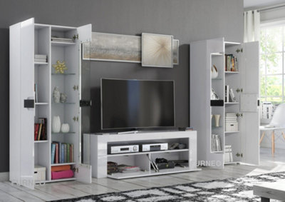 Furneo High Gloss & Matt White Living Room Set TV Stand Display ...