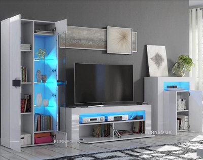 Furneo High Gloss & Matt White Living Room Set TV Stand Sideboard ...