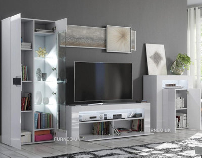 Furneo High Gloss & Matt White Living Room Set TV Stand Sideboard ...