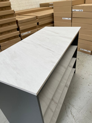 Furneo Kitchen Island Modern Breakfast Bar Shelves Graphite & Marble ...