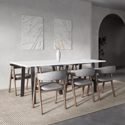 Furneo Lungo White Marble Effect, 4 to 14 Seat Rectangle Extending ...