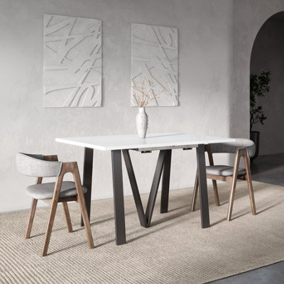 Furneo Lungo White Marble Effect, 4 to 14 Seat Rectangle Extending ...