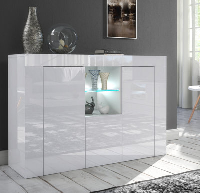 Furneo Matt & High Gloss White Cabinet Cupboard Sideboard Unit ...