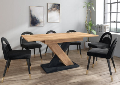 Furneo Modern Dining Table Extendable 120 160cm Oak Black Concrete Effect Enzo 01