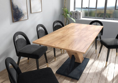 Furneo Modern Dining Table Extendable 120-160cm Oak & Black Concrete ...