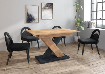 Furneo Modern Dining Table Extendable 120 160cm Oak Black Concrete Effect Enzo 01