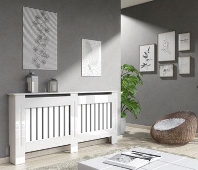Furneo Modern High Gloss White Radiator Cover Extra Large