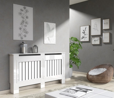 Furneo Modern High Gloss White Radiator Cover Large