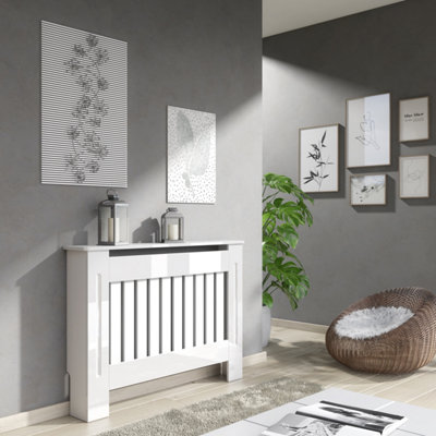 Furneo Modern High Gloss White Radiator Cover Medium