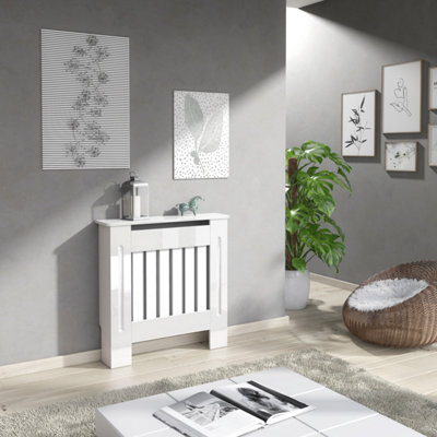 Furneo Modern High Gloss White Radiator Cover Small