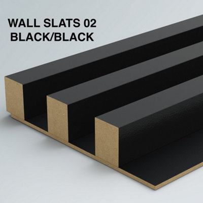 Furneo Wall Slats Decorative Wooden Panels Lamele Black on Black 240cmx88cm