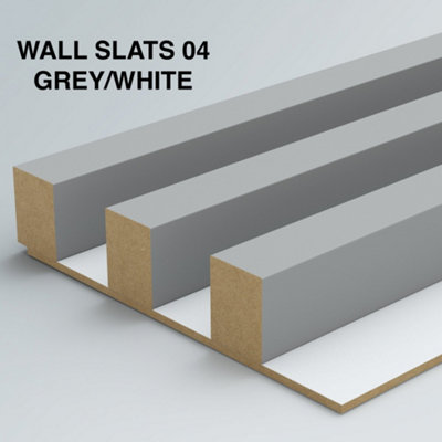 Furneo Wall Slats Decorative Wooden Panels Lamele Grey on White 240cmx88cm