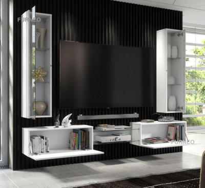 Furneo White Floating TV Unit High Gloss Matt Living Room Set Display ...