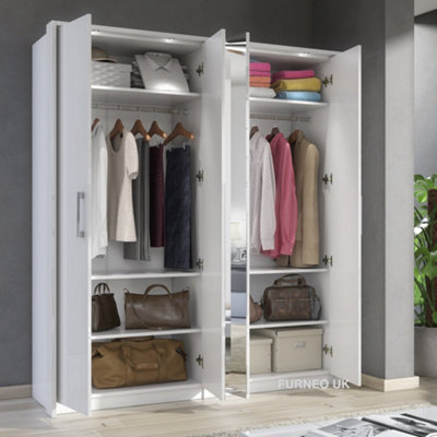 White gloss wardrobe with led lights store