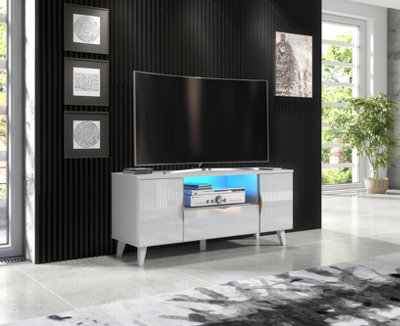 Furneo White TV Stand 120cm Unit Cabinet Matt & High Gloss Azzurro08 ...