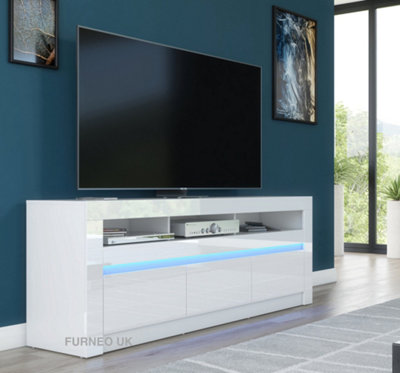 Furneo White TV Stand 157cm Unit Cabinet Matt & High Gloss Carino01 ...