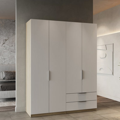 FURNICOMP Chicago 4 Door 2 Drawer Space Saving 160cm Matt White & Oak ...