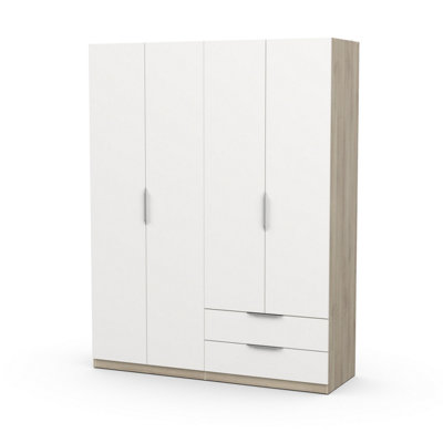FURNICOMP Chicago 4 Door 2 Drawer Space Saving 160cm Matt White & Oak ...