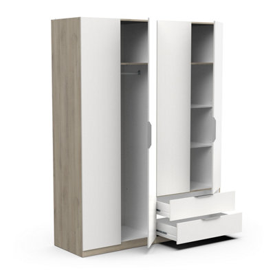 FURNICOMP Chicago 4 Door 2 Drawer Space Saving 160cm Matt White & Oak ...