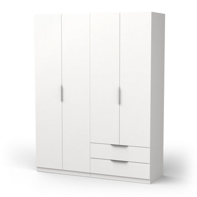 FURNICOMP Chicago 4 Door 2 Drawer Space Saving 160cm Matt White Wardrobe