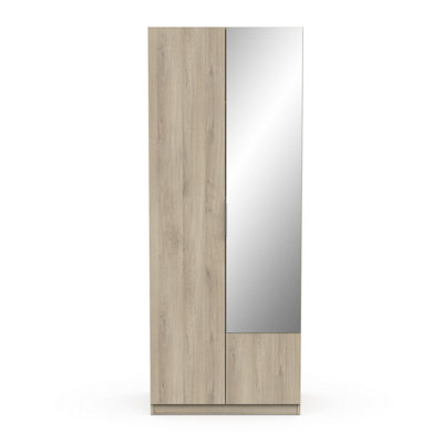 FURNICOMP Chicago Oak Effect 2 Door 80cm Narrow Compact Mirrored Wardrobe