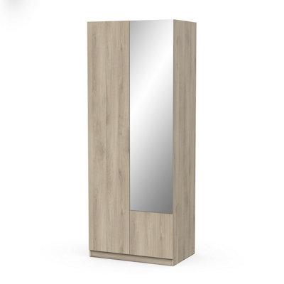 FURNICOMP Chicago Oak Effect 2 Door 80cm Narrow Compact Mirrored Wardrobe