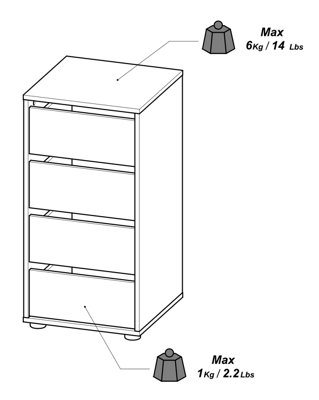 FURNICOMP Dallas Universal 4 Drawers Matt White 40cm Tall Narrow ...