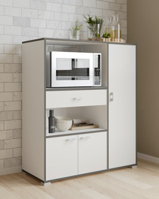 FURNICOMP Eden Kitchen Microwave Storage Cabinet - Matt White & Black
