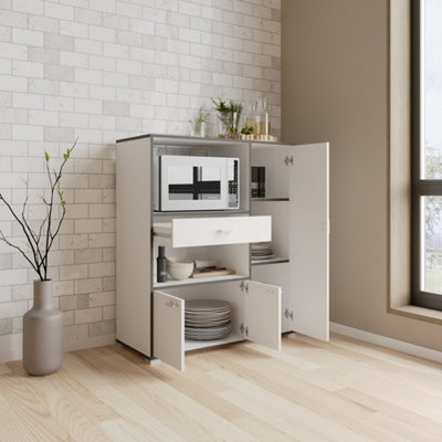 FURNICOMP Eden Kitchen Microwave Storage Cabinet - Matt White & Black