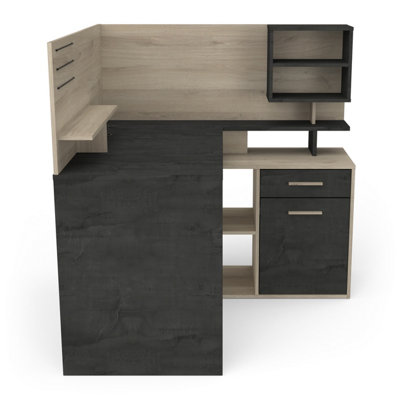 FURNICOMP Jade 1 Door 1 Drawer Black and Oak L Shaped Corner Office ...