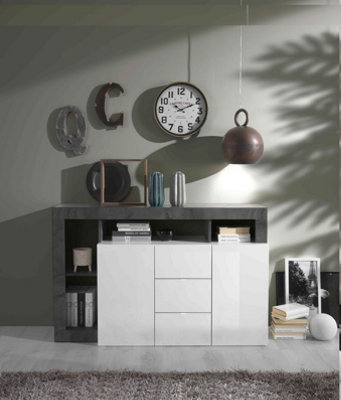 FURNICOMP Lorenzo 2 Door 3 Drawer White Gloss and Anthracite Sideboard