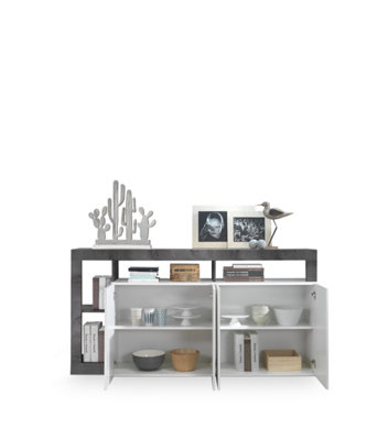 FURNICOMP Lorenzo 4 Door White Gloss and Anthracite Sideboard
