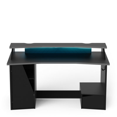 FURNICOMP Oxford 1 Door 1 Drawer Matt Black Gaming Desk With Hutch