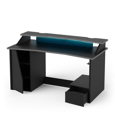 FURNICOMP Oxford 1 Door 1 Drawer Matt Black Gaming Desk With Hutch