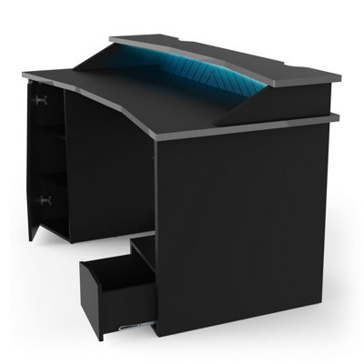 FURNICOMP Oxford 1 Door 1 Drawer Matt Black Gaming Desk With Hutch