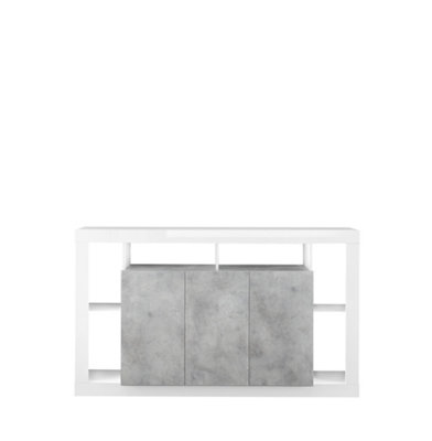 FURNICOMP Viola 3 Door White Gloss and Concrete Grey Sideboard | DIY at B&Q