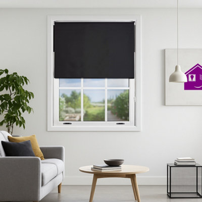 FURNISHED Blackout Roller Blinds - Black Trimmable Blind for Windows ...