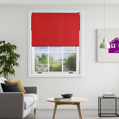 FURNISHED Blackout Roller Blinds - Red Trimmable Blind for Windows and ...