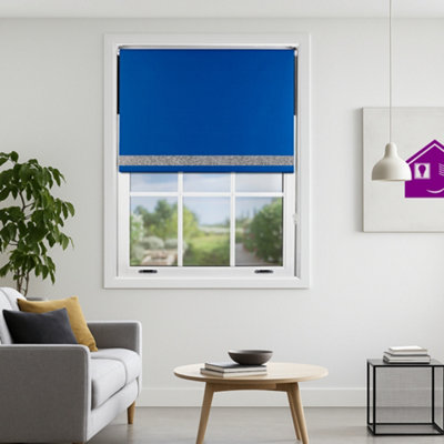 Furnished Blue Blackout Roller Blind With Silver Glitter Edge ...