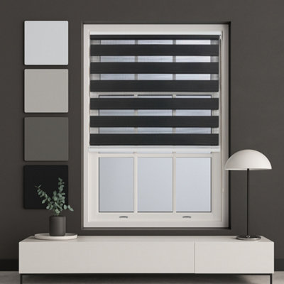 FURNISHED Day and Night Roller Blinds - Black Striped Roller Shades for ...