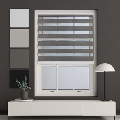 FURNISHED Day and Night Roller Blinds - Dark Grey Striped Roller Shades ...