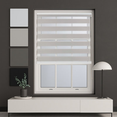 FURNISHED Day and Night Roller Blinds - Grey Striped Roller Shades for ...