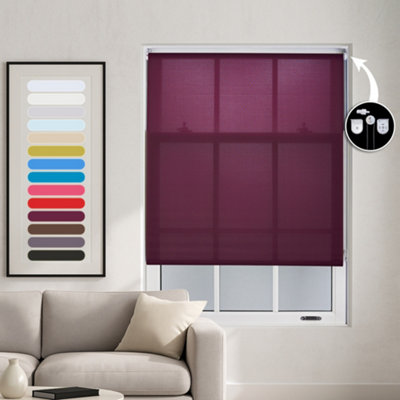 FURNISHED Daylight Roller Blinds with Metal Fittings - Aubergine Trimmable Blind for Windows and ...